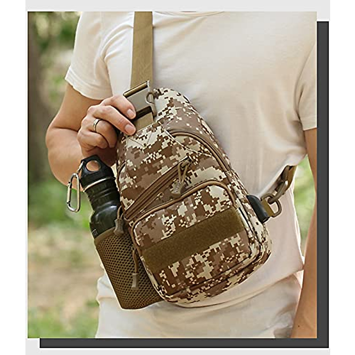 RTGGSEL Men's Camouflage Tactical Sling Shoulder Bags Travel Military MOLLE EDC Crossbody Chest Bag with USB Charging Port