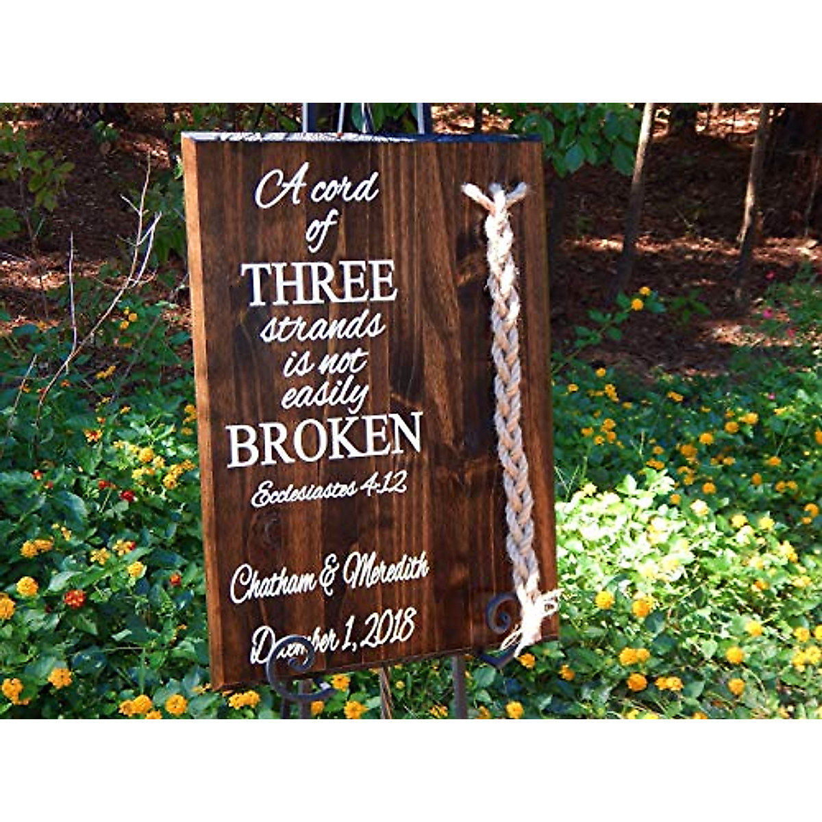 Wood Sign Custom Wedding Gift Personalized Cord Of Three Strands Attached Jute Cords 17 W X 24 T