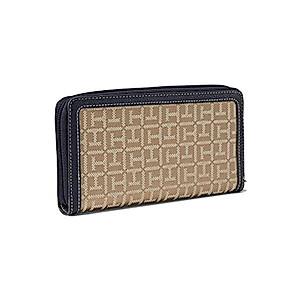 Tommy Hilfiger Liv II Zip Around Wallet Square Monogram Jacquard Khaki Tonal One Size