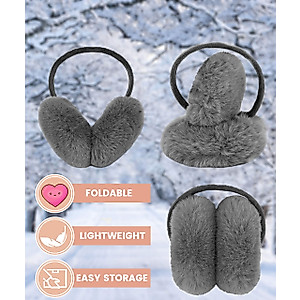 Simplicity Women's Ear Muffs Foldable Men Women Plush Ear Muffs Winter for Outdoor Snowboarding Women's Earmuffs Ear Warmers for Men, Dark Grey