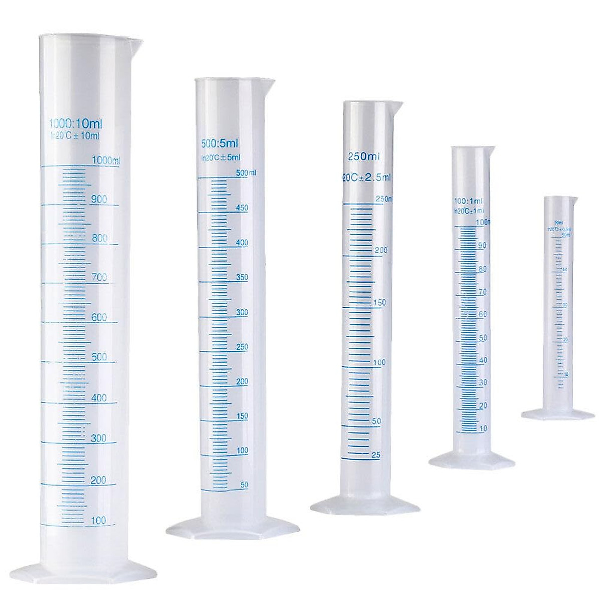 FOMIYES Measuring Cups Plastic 5pcs Plastic Measuring Cylinder Set-50ml/100ml/250ml/500ml/1000ml Graduated Cylinder Safety Cylinder for Laboratory Liquid Measuring Cups