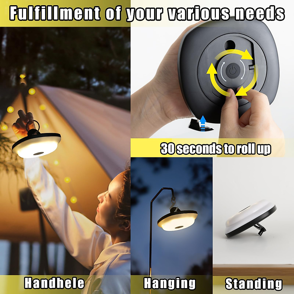 AMESEDAK Camping String Lights, 2 in 1 USB Rechargeable Outdoor String Lights(32.8Ft)