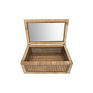 Creative Co-Op Cane and Rattan Display Boxes with Glass Lid, Set of 2