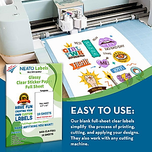 Clear Sticker Paper - Vinyl Full Sheet Label - Weatherproof - for Inkjet and Laser Printers - 10 Premium 8.5 x 11 Inch Clear Printable Sticker Paper - Tear Resistant- Includes Online Design Software's