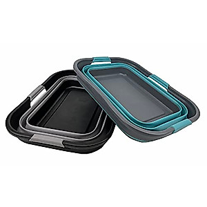 SAMMART 30L (8 gallon) Set of 2 Collapsible Plastic Laundry Basket - Foldable Pop Up Storage Container/Organizer - Portable Washing Tub - Water capacity: 24L (6.3 gallon) (Alloy Grey + Crystal Blue)