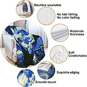 Lianmei Van Gogh The Starry Night Flannel Fleece Throw Blanket Soft Cozy Warm Bed Blanket for Kids Adults All Season Fluffy Fleece Blanket for Couch Bed Sofa Chair Fall Nap Travel Camp 50 x 60 in