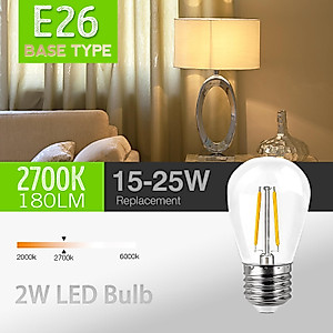 ZEQIDOU LED Edison Bulbs 2W Equivalent 15W 20W 25W Light Bulbs, Soft White 2700K, S14 Replacement Bulbs for Outdoor String Lights E26 Base 150LM Waterproof, 4 Pack
