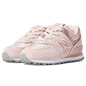 New Balance Girls 574 V1 Bungee Sneaker, Pink Haze/White, 7 Toddler