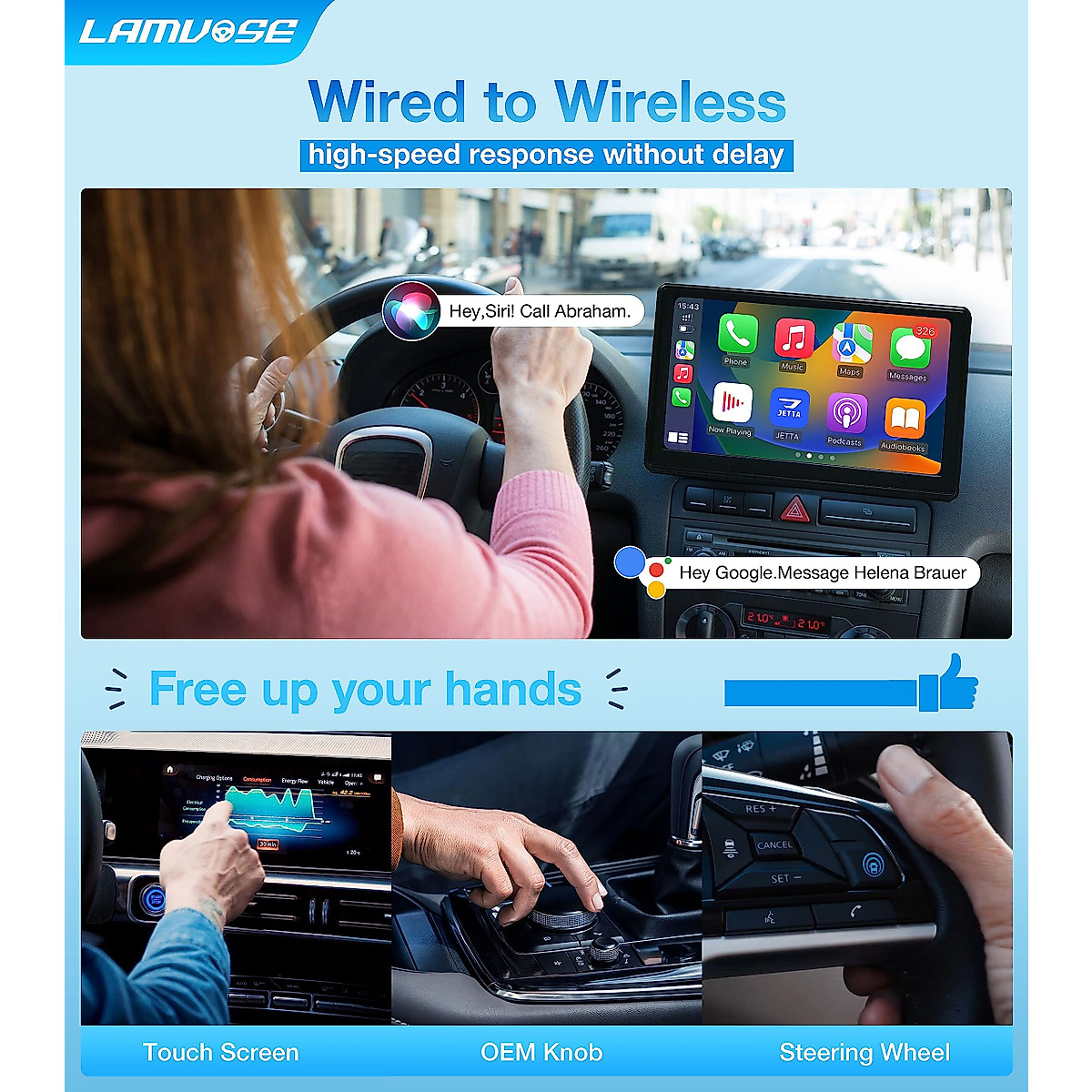 CarPlay Wireless Adapter, CarPlay Box Supports NetfIix/YouTube/Tiktok/Disney+/Hulu, Apple CarPlay/Android Auto Wireless Adapter 2024 Newest, Ai Box for Factory Wired CarPlay Cars from 2015