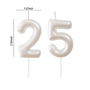 2.36" 25th 52nd Number Candles Birthday Gifts for Women Men Birthday Decorations Birthday Candles Numbers Happy Birthday Candles for Cake 2 Candle for Women for Men (White)