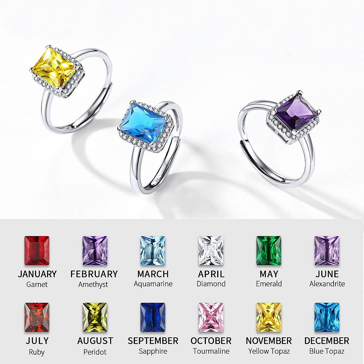 ChicSilver Emerald Cut Birthstone Ring, 925 Sterling Silver Simulated Green Emerald Rings for Women May Birthstone Jewelry