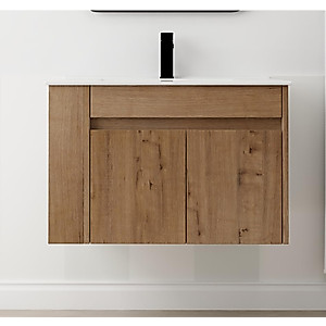 SZUBEE 30" Vanity with Ceramic Basin Bathroom Cabinet Set, Imitative Oak