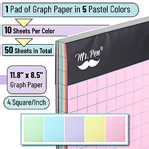 Mr. Pen- Pastel Graph Paper, 1 Pad, 11"x8.5", 4x4 (4 Squares Per Inch), Pastel Colors, 50 Sheets, Grid Paper, Graphing Paper, Graph Paper Pad, Grid Paper Pad, Colored Graph Paper