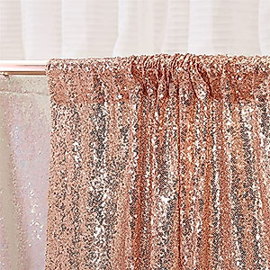 Sequin Backdrop Curtain Eternal Beauty Glitter Sequin Background for Wedding Party Decor (2 Panels, W2 x H8FT,Rose Gold)