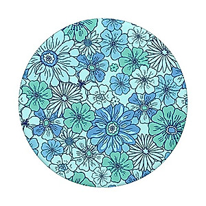 Retro Groovy Flower Floral Hippie 60s 70s Aesthetic Blue PopSockets Swappable PopGrip