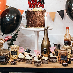 Gyufise 24Pcs Horror Movie Cupcake Toppers Glitter Telephone No You Hang Up Killer Birthday Cupcake Picks for Horror Movie Theme Birthday Halloween Party Cake Decorations Supplies