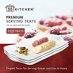 Premium Food Serving Trays (Set of 3) by 55Kitchen Stackable BPA-Free Plastic Tray Set - Dishwasher Safe Plastic Trays For Use At Home, Parties and Events - Acrylic Tray Set