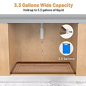 Under Sink Mat for Kitchen Waterproof, 34" x 22" Silicone Thicken Trimmable Cabinet Mat, Under Sink Drip Tray for Kitchen Bathroom Cabinets, , Adjustable Size, Hold up to 3.3 Gallons Liquid (Brown)