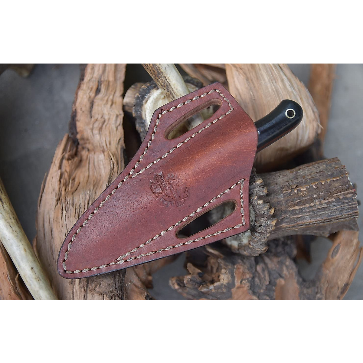 Knives Ranch ECD Fixed Blade Knife, Tanto Point, Damascus Steel, Black Burlap Micarta Handle Fine Quality 45 Degree Sheath Snug Fit (3184-M)