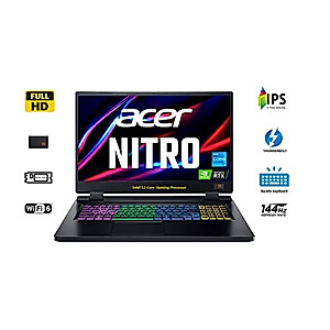 Acer Newest Nitro 5 Flagship Gaming Laptop: 17.3" FHD 144Hz IPS Display, Intel Gaming H 12-Core i5-12500H, 32GB RAM, 1TB SSD, 4GB RTX 3050, WiFi-6, Backlit-KYB, DTSX Audio, CoolTech, Win11, TF