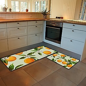 Kitchen Rugs and Mats Set of 2 Pieces Anti Fatigue Standing Mat Vintage Citrus Fruits Non Slip Washable Comfort Flooring Carpet Runner for Kitchen Home