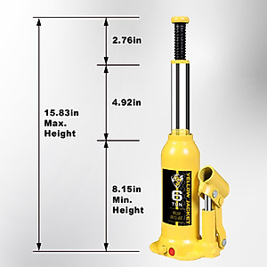 YELLOW JACKET 6 Ton Muti-Directional Welded Bottle Jack(12,000lb) for Car, Pickup, Truck, RV, Auto Repair