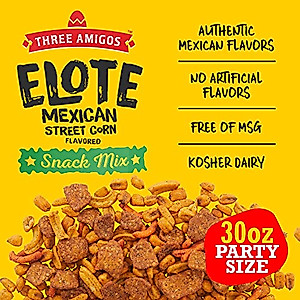 Three Amigos - Elote Mexican Street Corn Snack Mix- Deliciously Crunchy, Tangy, Hot, Sweet & Spicy Snacks - Gourmet Roasted Variety Food Snacks for Adults and Kids (Elote 30 oz)