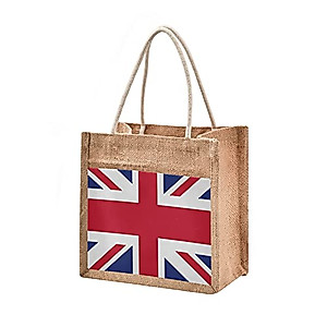 ALAZA Union Jack British Flag Fashion Jute Tote Bags Women Grocery Shopping Bags with Handles for Outdoor Travel 14.2 x 12.6 x 7.1 inches