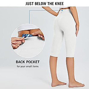 BALEAF Women's High Waisted Capris Casual Summer Knee Length Leggings Petite Yoga Casual Workout Exercise Capris with Pockets White 3XL