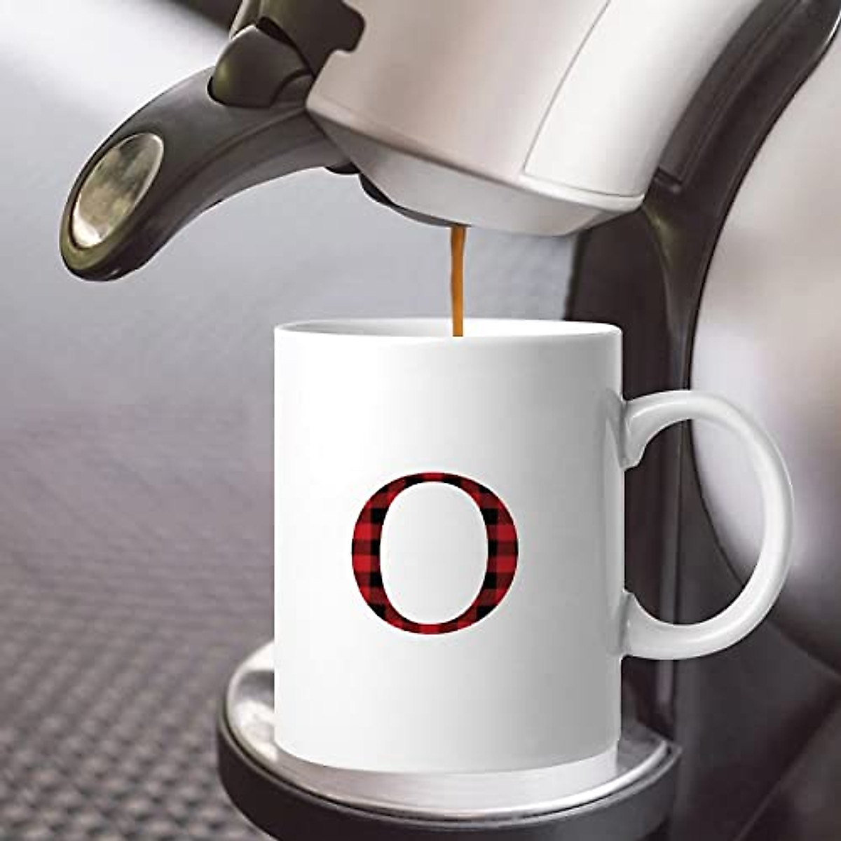 Yelolyio English Alphabet Letter Coffee Mugs, Christmas Black Red Buffalo Plaid Monogram Letter O Mug, Any Letter Floral Alphabet Coffee Cup For Her Birthday Christmas Mothers Day Coffee Mug 11oz