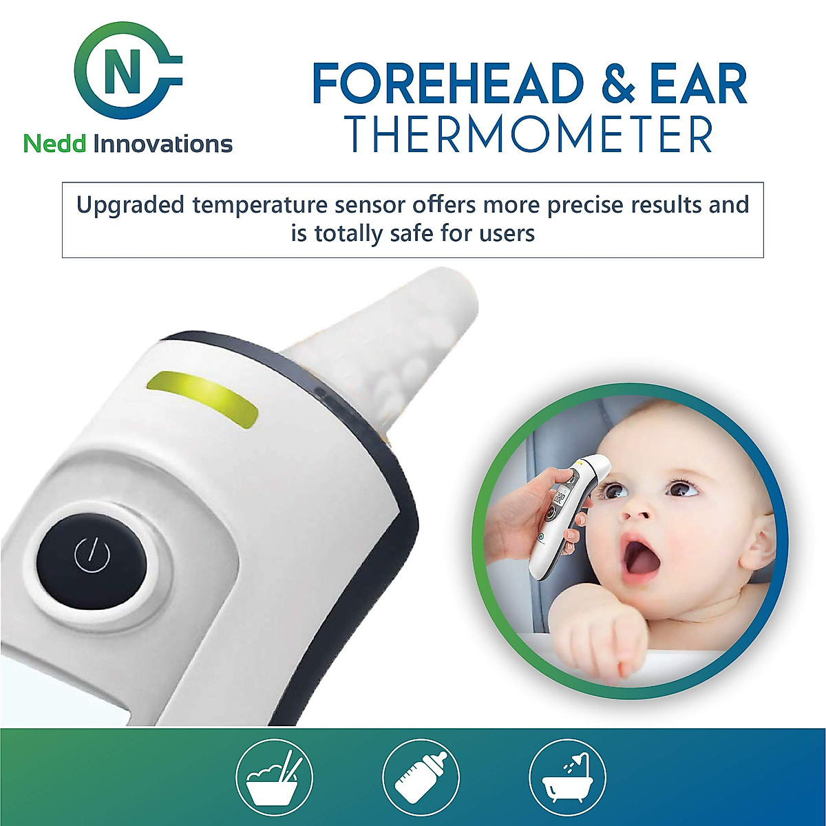 Infrared Thermometer for Adults | Forehead and Ear Infrared Thermometer | NEDD Innovations Digital Temporal Fever Forehead Thermometer for Adults, Baby, Kids, Indoor and Outdoor USA Based Company