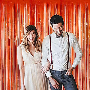 Twinkle Star Photo Booth Backdrop Foil Curtain Tinsel Backdrop Environmental Background for Birthday Party, Wedding, Graduation, Christmas Decorations (2 Pack, Orange)