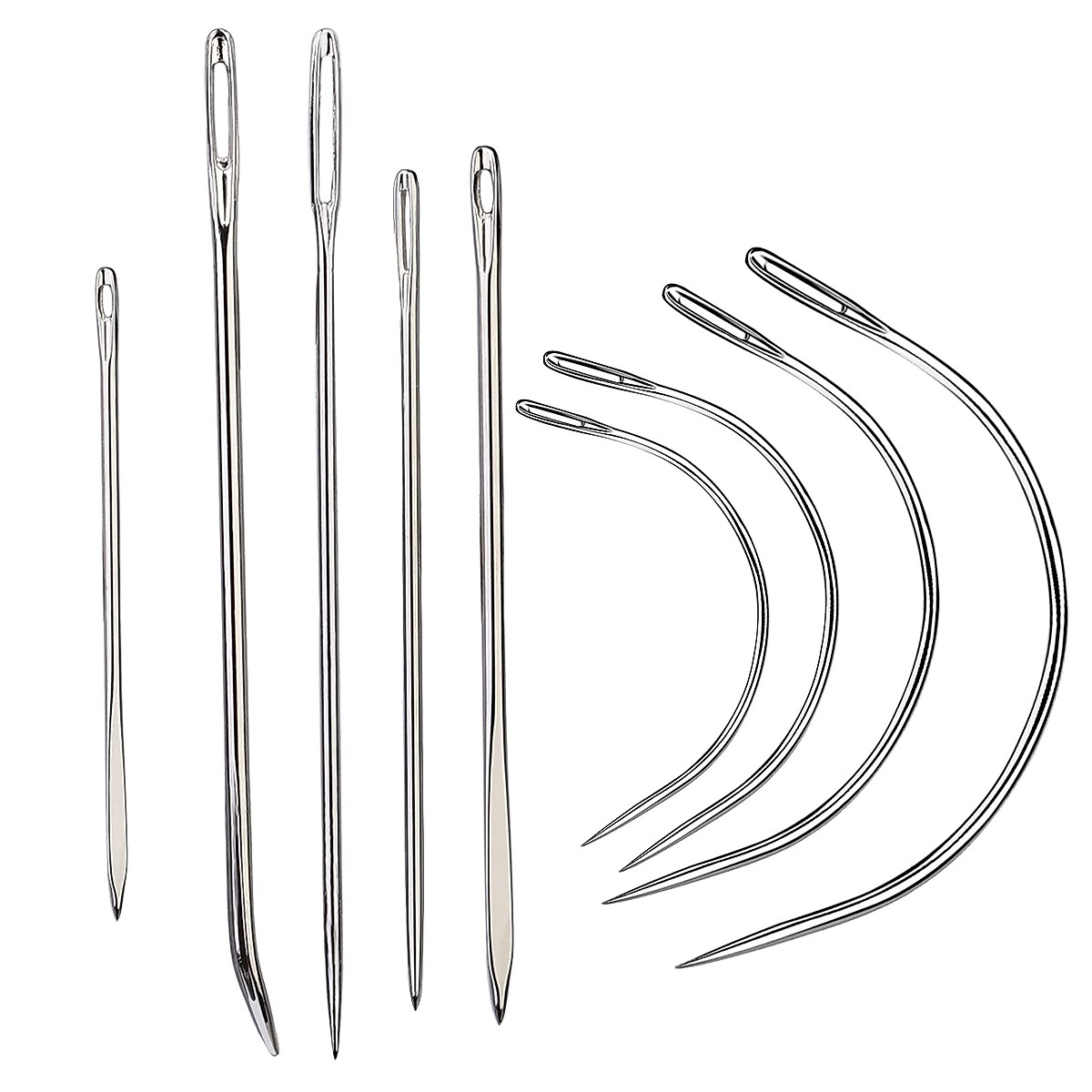 9 Pcs Heavy Duty Hand Sewing Needles Kit,Leather Sewing Needles with 5 Leather Hand Sewing Needle and 4 Curved Needle for Home Upholstery,Leather Needles for Hand Sewing,Carpet Canvas Repair…
