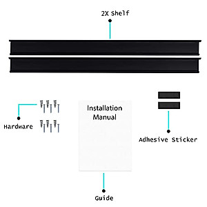 Wallniture Boston 46" Floating Shelves for Wall Decor, Picture Ledge Shelves for Living Room Decor Nursery Decor, Vinyl Record Holder Black Floating Bookshelf Set of 2