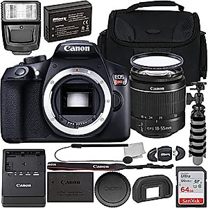 Canon EOS Rebel T7 DSLR Camera with EF-S 18-55MM F/3.5-5.6 III Lens Kit + 64GB Card, Digital Flash, Digital HD UV Filter, Replacement Battery, Water Resistant Bag & More (19 PC Bundle)