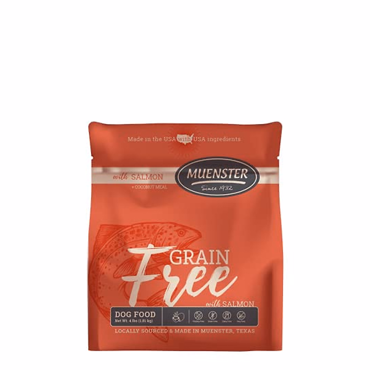 Muenster Grain Free with Salmon – Dry Dog Food or Mixer with Fish Protein - Complete and Balanced Kibble for Large, Medium or Small Breed Dogs, 4 lb