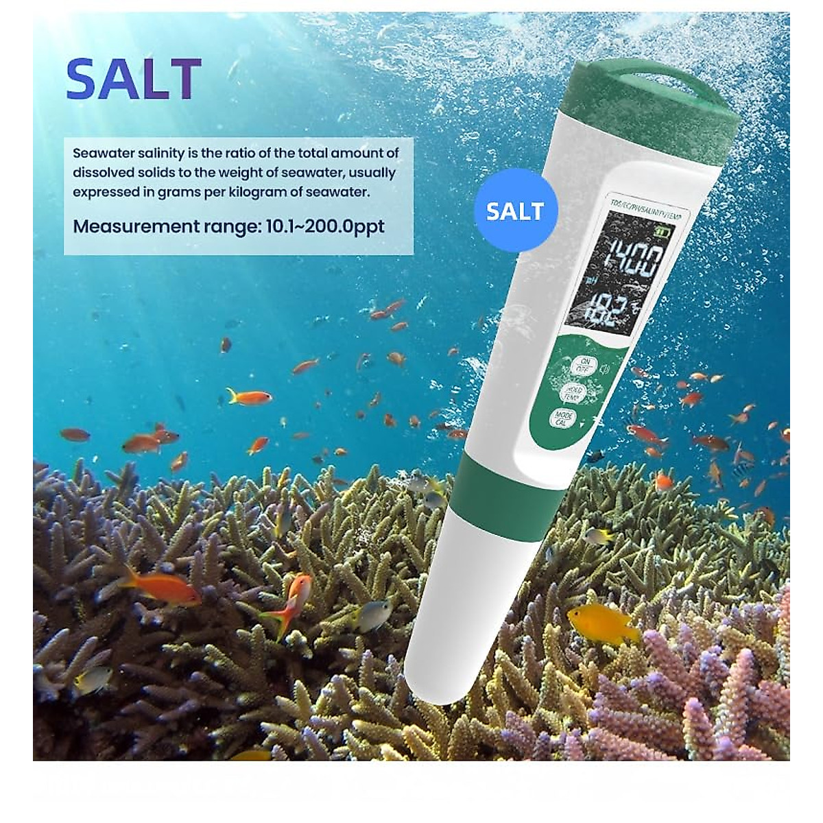 5-in-1 Voice Prompts Water Quality Tester for PH/TDS/EC/Salt/Temperature, with USB-Rechargeable, IP67 Digital pH Meter with Auto Calibration and VA for Hydroponics, Garden, Pool, Aquarium