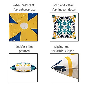cygnus Outdoor Waterproof Throw Pillow Covers 18x18 Inch Set of 4 Boho Decorative Floral Covers for Patio Furniture Porch (18 * 18inch/45 * 45cm,Teal and Yellow)