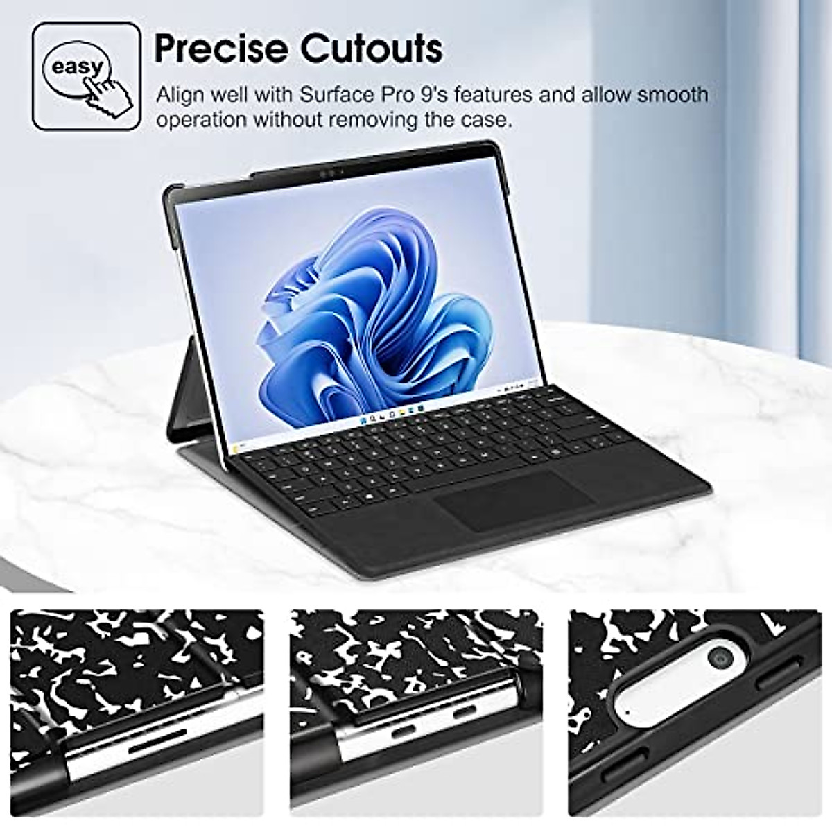 Fintie Protective Case for 13 Inch Microsoft Surface Pro 9 / Pro 9 5G (2022 Release) - Multiple Angle Viewing Hard Shell Slim Portfolio Cover Compatible with Type Cover Keyboard, Composition Book