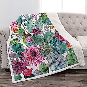 Jekeno Cactus Flower Sherpa Blanket Smooth Soft Print Throw Blanket for Sofa Chair Bed Office 50"x60"