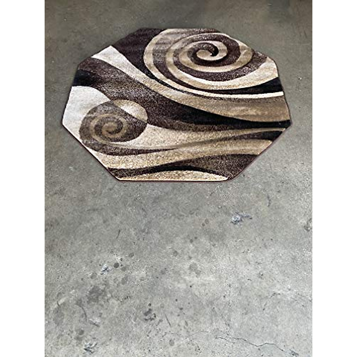 Nikos Sculpture Modern Octagon Area Rug Chocolate Brown Black & Beige Sculpture Design 258 (5 Feet 6 Inch X 5 Feet 6 Inch )