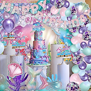 274 Pcs Mermaid Birthday Decorations, Mermaid Party Decorations for Girls, Mermaid Theme Party Set Include Banners, Mermaid Backdrop, Cake Toppers, Mermaid Balloons, Plates, Tableware