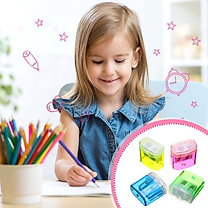 48 Pieces Pencil Sharpeners Manual Double Hole Pencil Sharpener with Lid Hand for School Office Home, Handheld Plastic Crayon Sharpener,Colourful Birthday Favor,Christmas Child Stocking