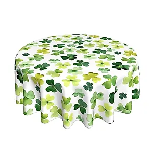 Aitukang St Patricks Day Tablecloth,Round Tablecloth 60 Inch,Watercolor Shamrock Table Cloth Washable Water Resistant Polyester Table Cover for Kitchen Dining Table Party Decoration