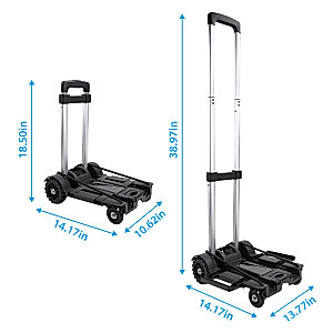 DricRoda Folding Hand Truck, 155lb Heavy Duty 4 Wheels Portable Luggage Cart, Lightweight Aluminum Foldable Carry-on Hand Trucks Dolly for Boxes and Parcels Moving, House or Office, Workshop Use