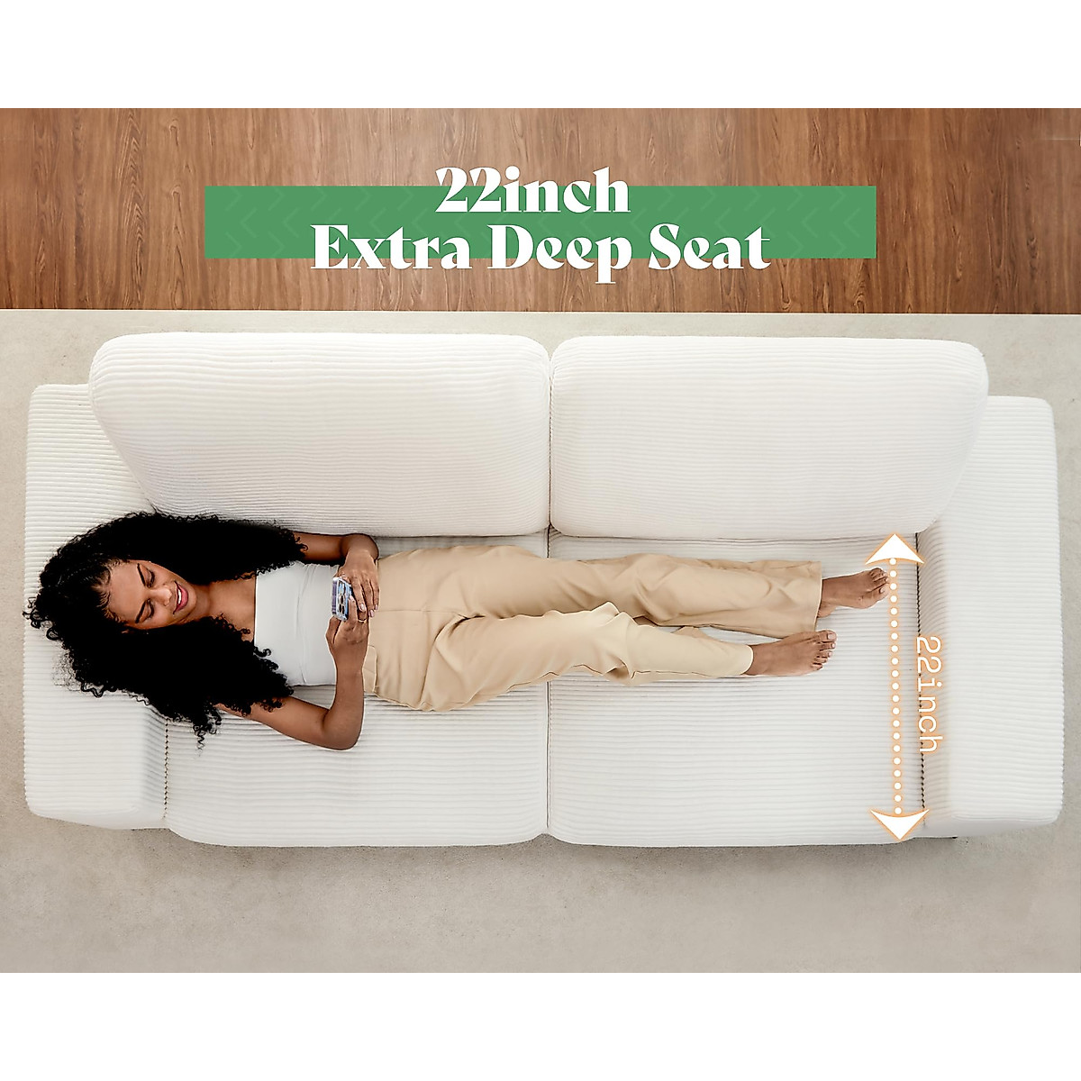 AMERLIFE 89 inch Sofa, Oversized Sofa-Modern Sofa Couch in Corduroy, 3 Seater Sofa for Living Room, White Deep Seat Sofa