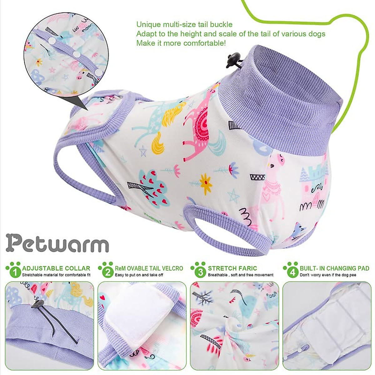 PetWarm Recovery Suit for Dogs, Dog Cat After Surgery Onesie for Male & Female Dogs, Post-Spay & Neuter, Weaning, Prevents Licking–Cotton Protect Dog Abdominal– Dog Cone & E-Collar Alternative,XS