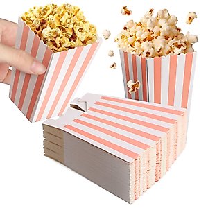 48 Pcs Pink Popcorn Boxes: Striped Paper Popcorn Bags Popcor Boxes French Fry Cups Snack Holders for Birthday Party Favor Supplies