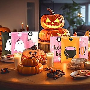 FHzytg 48Pcs Halloween Boo Party Favor Bags, Pink Halloween Ghost Candy Bags Halloween Party Gift Bags for Girl Halloween Spooky Birthday Decorations Boo Baby Shower Happy Boo Day Decorations