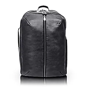 McKleinUSA Englewood, Pebble Grain Calfskin Leather, 17" Leather, Triple Compartment, Carry-All, Laptop & Tablet Weekend Backpack, Black (18895)
